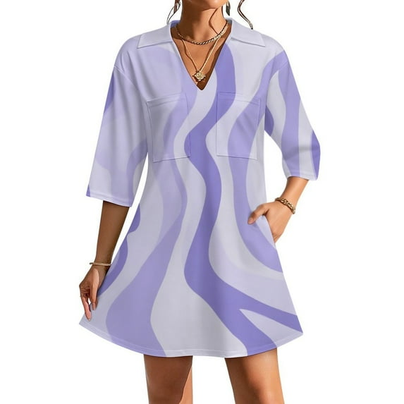 Abstract Purple Wavy Pattern Design Womens Dress With Pockets Summer V ...