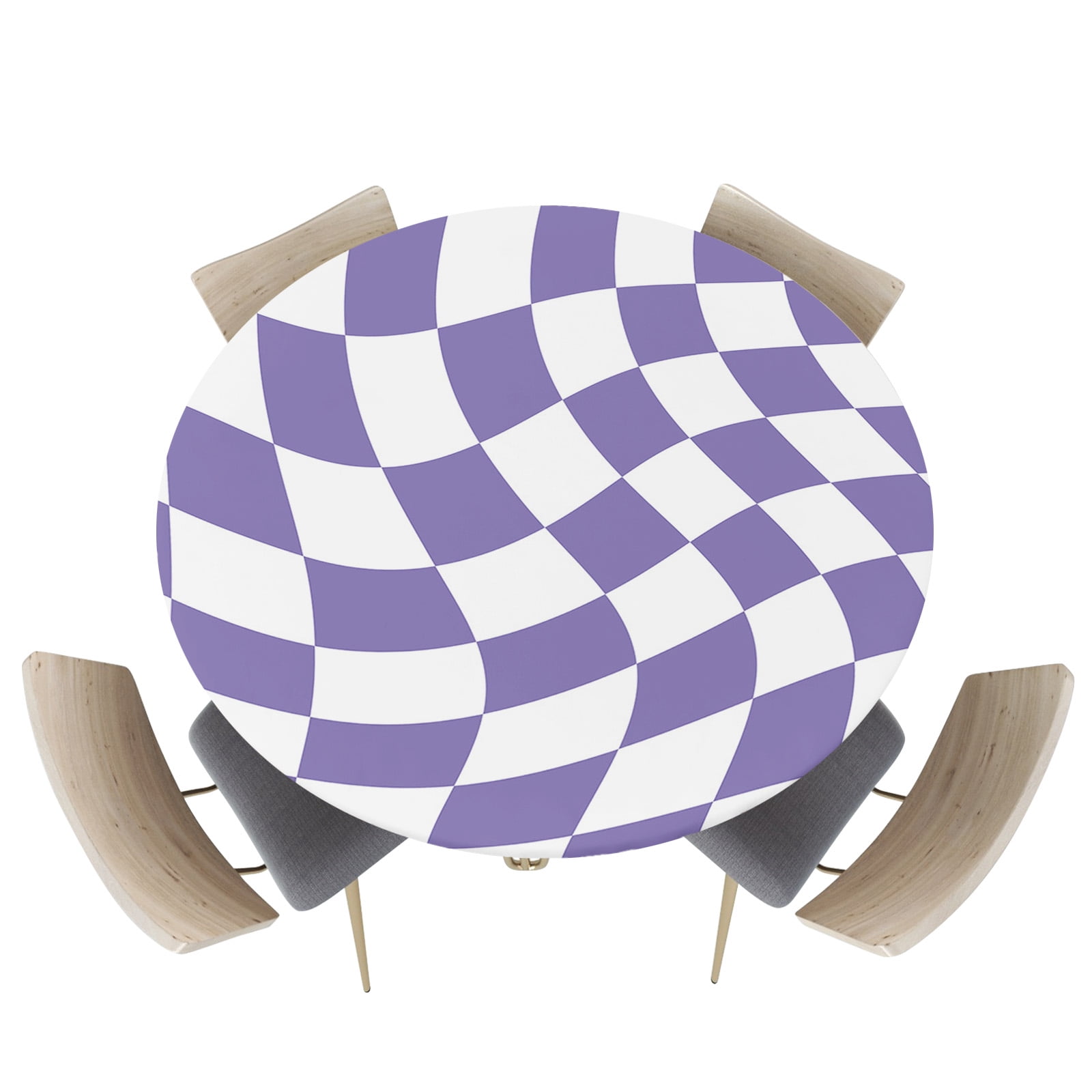 Abstract Purple White Checker Fitted Round Tablecloths Elastic Edged ...