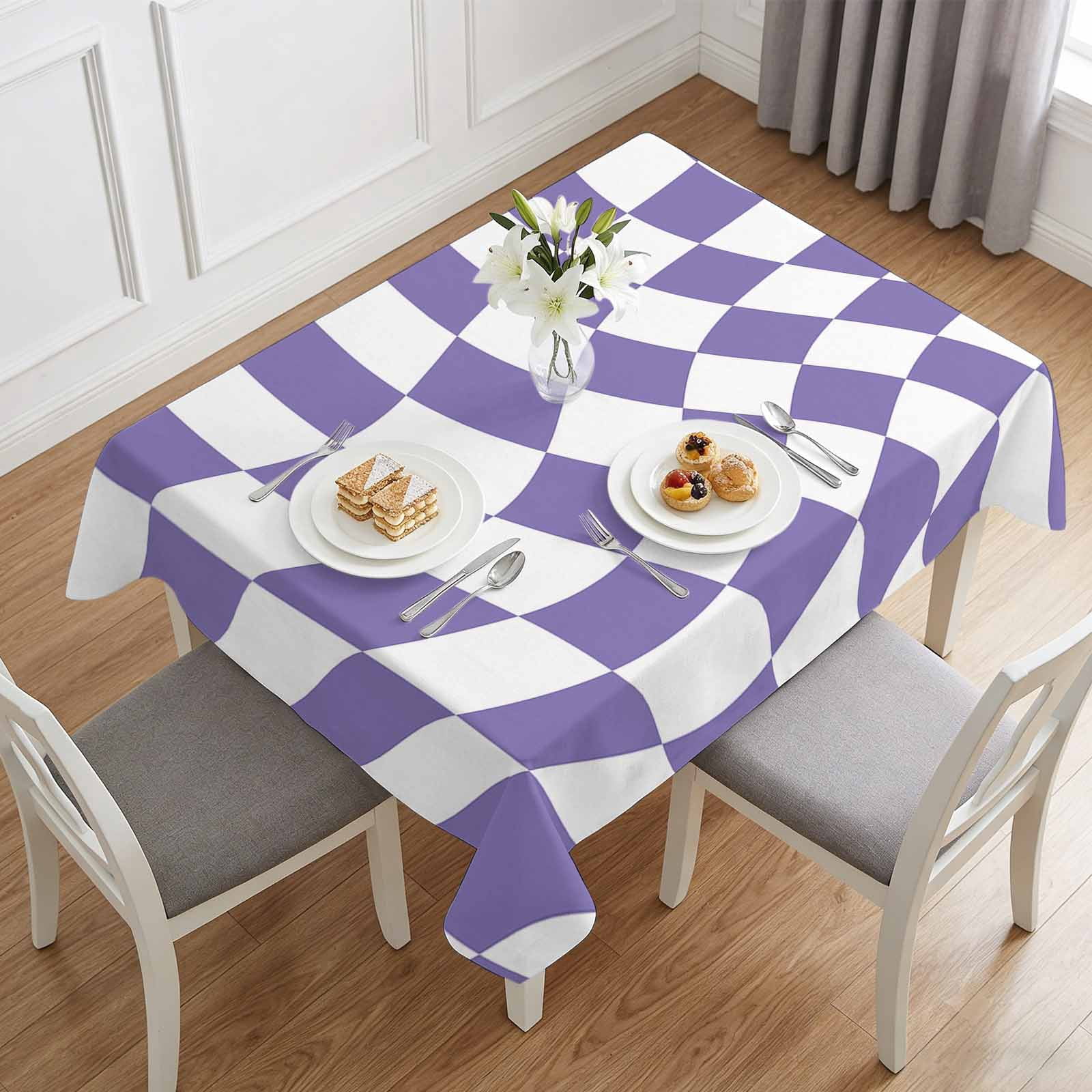 Abstract Purple White Checker Table Cloth 60x84in, Waterproof Rectangle ...