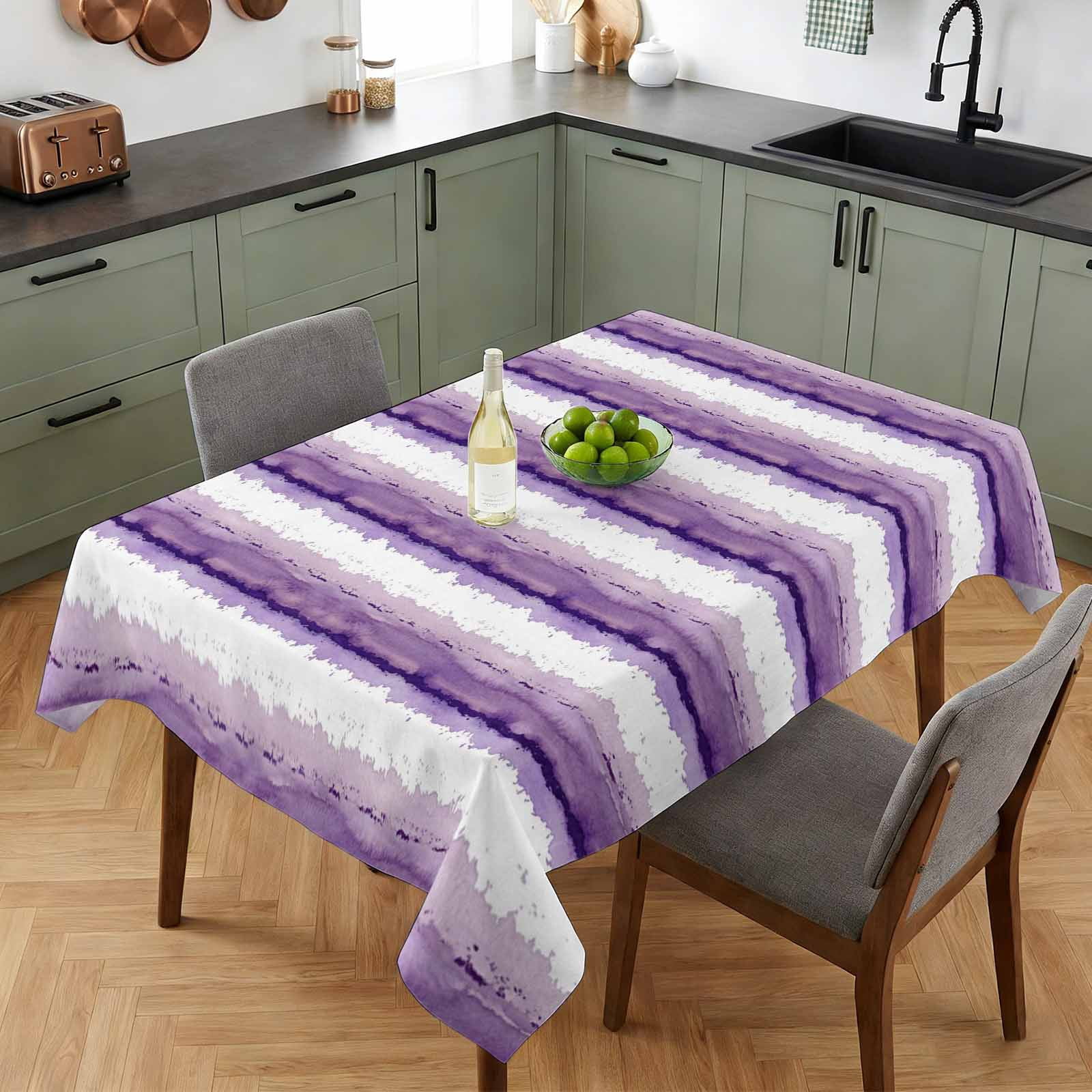 Abstract Purple White Stripe Table Cloth 52x70in, Waterproof Rectangle ...