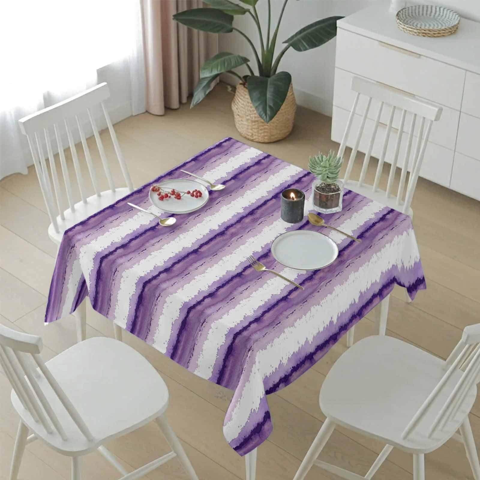 Abstract Purple White Stripe Table Cloth 54x54in, Waterproof Square ...