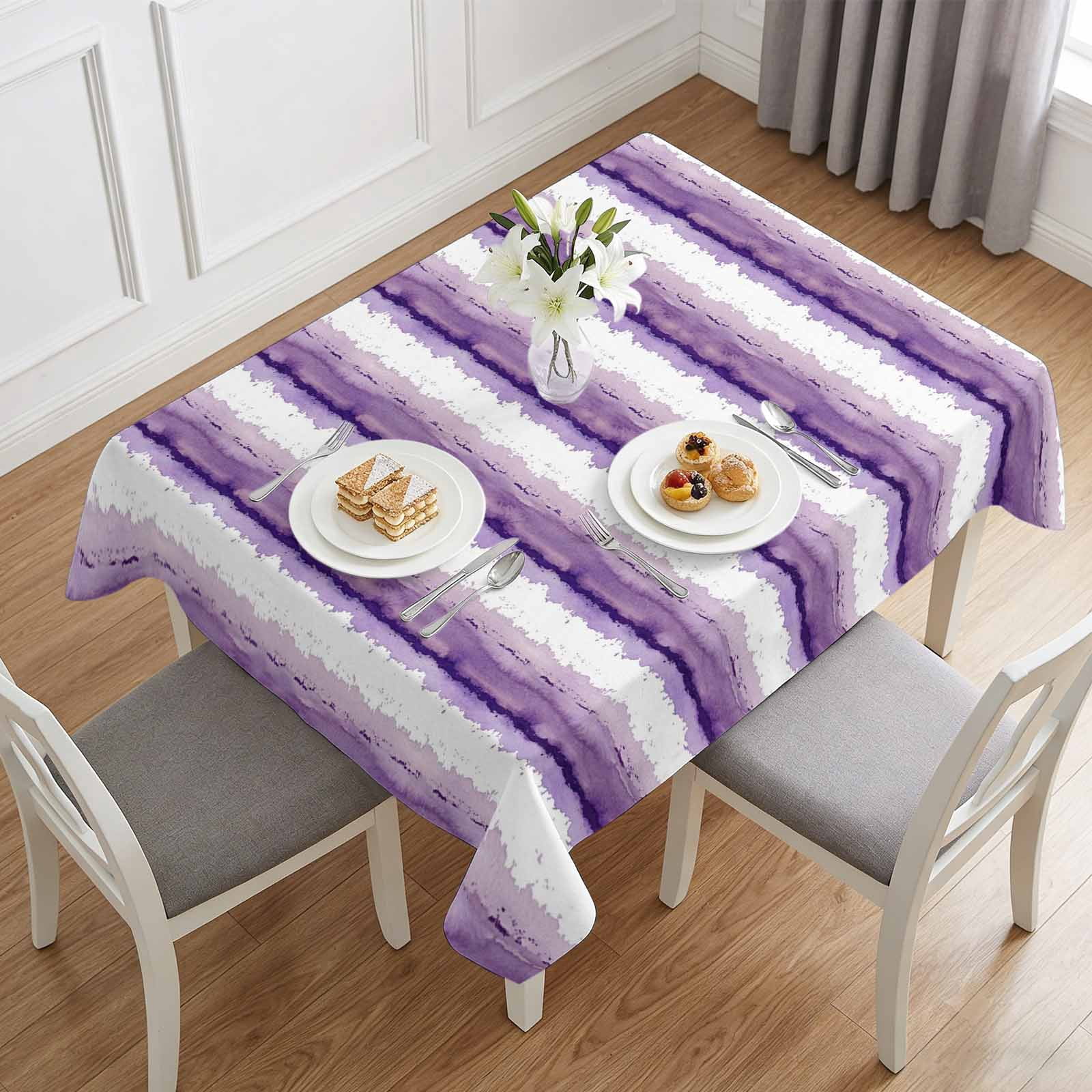 Abstract Purple White Stripe Table Cloth 60x84in, Waterproof Rectangle ...