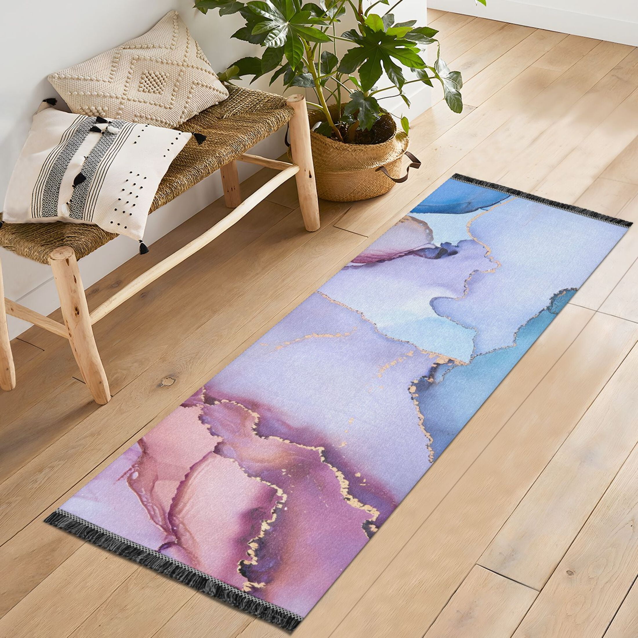 Abstract Purple and Blue Bedroom Runner Rug 2'x6' Hallway Area Rugs Non ...