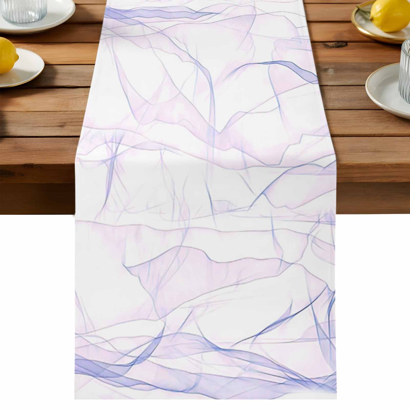 Abstract Purpler Table Runner, Gradient Marble Texture Cotton Linen ...