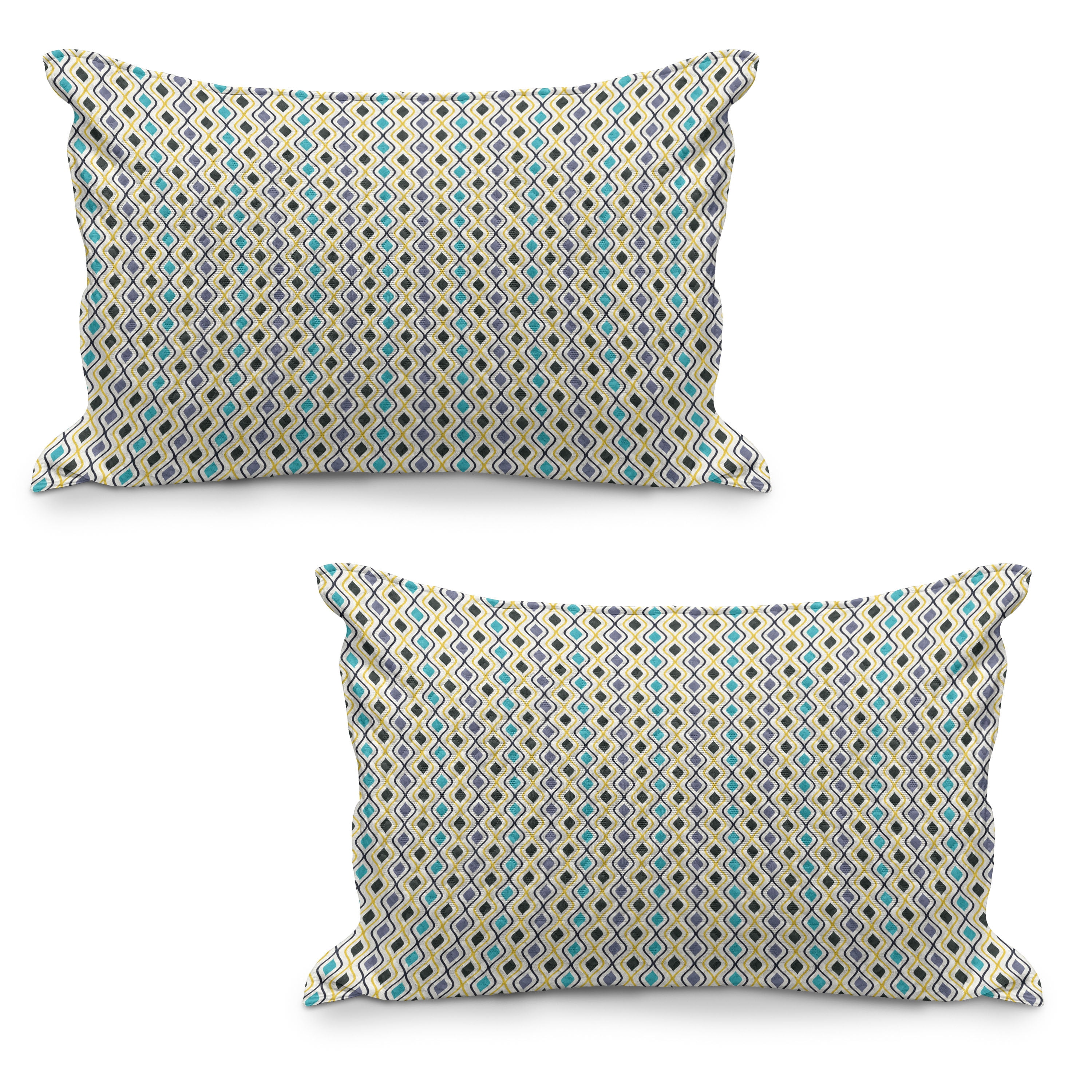 Abstract Quilted Pillowcover Set of 2, Vertical Waves Curvy Lines Oval ...