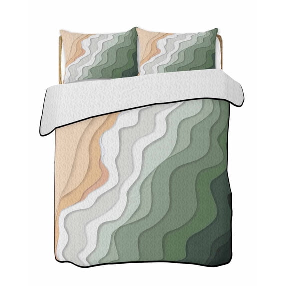 Abstract Quilts Bedding Set King Size Sage Green Gradient Ocean Beach ...