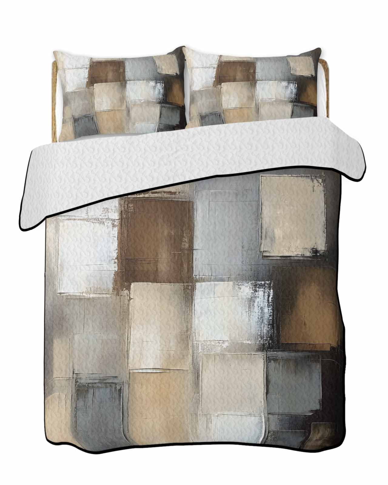 Abstract Quilts Bedding Set Queen Size Brown Beige Black Distressed ...