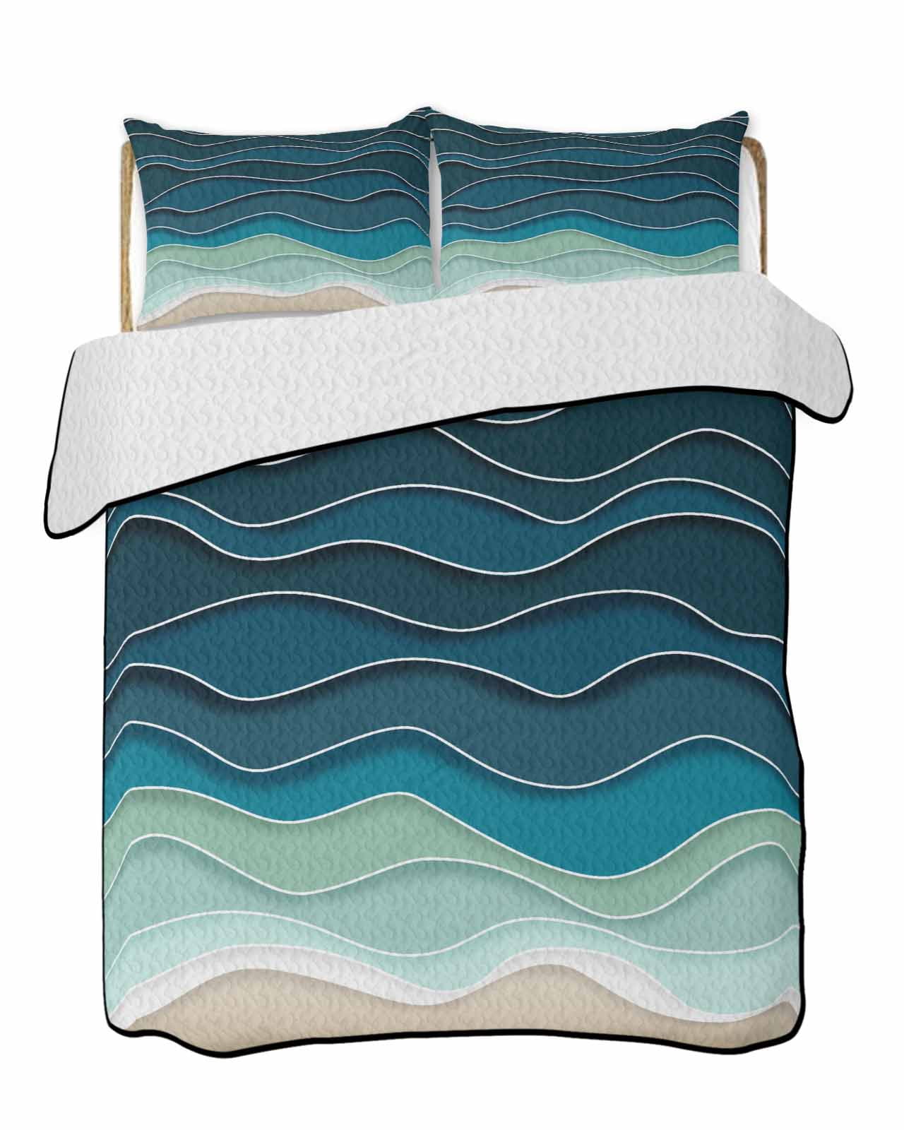 Abstract Quilts Bedding Set Queen Size Water Duck Green Brown Gradient ...
