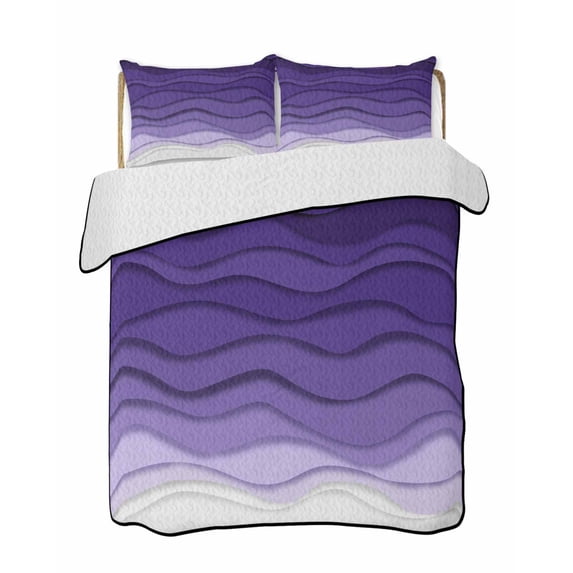 Abstract Quilts Bedding Set Twin Size Purple Gradient Ocean Waves Sandy ...
