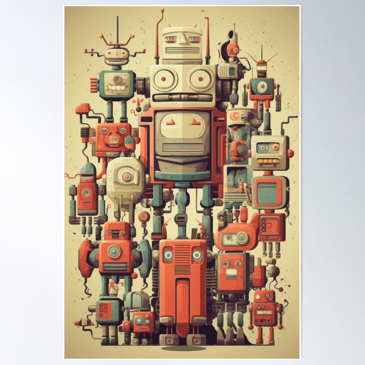 Abstract Quirky Robots Poster Wall Art, Modern Wall Decor For Living ...