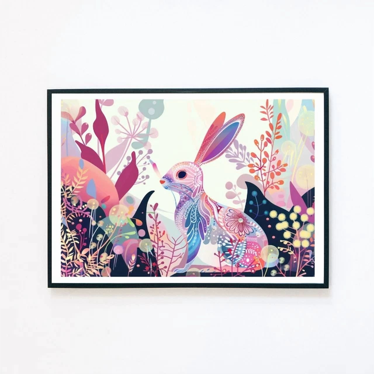 Abstract Rabbit Hare Portrait Surreal Illustration 7X5 Retro Wall Art ...