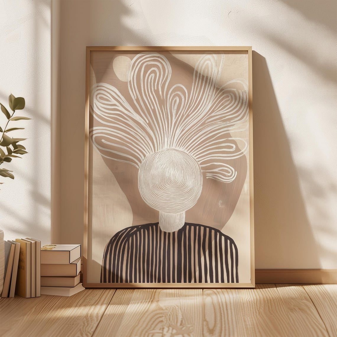 Abstract Radiating Thoughts Wall Art, Neutral Surreal Line Artwork ...