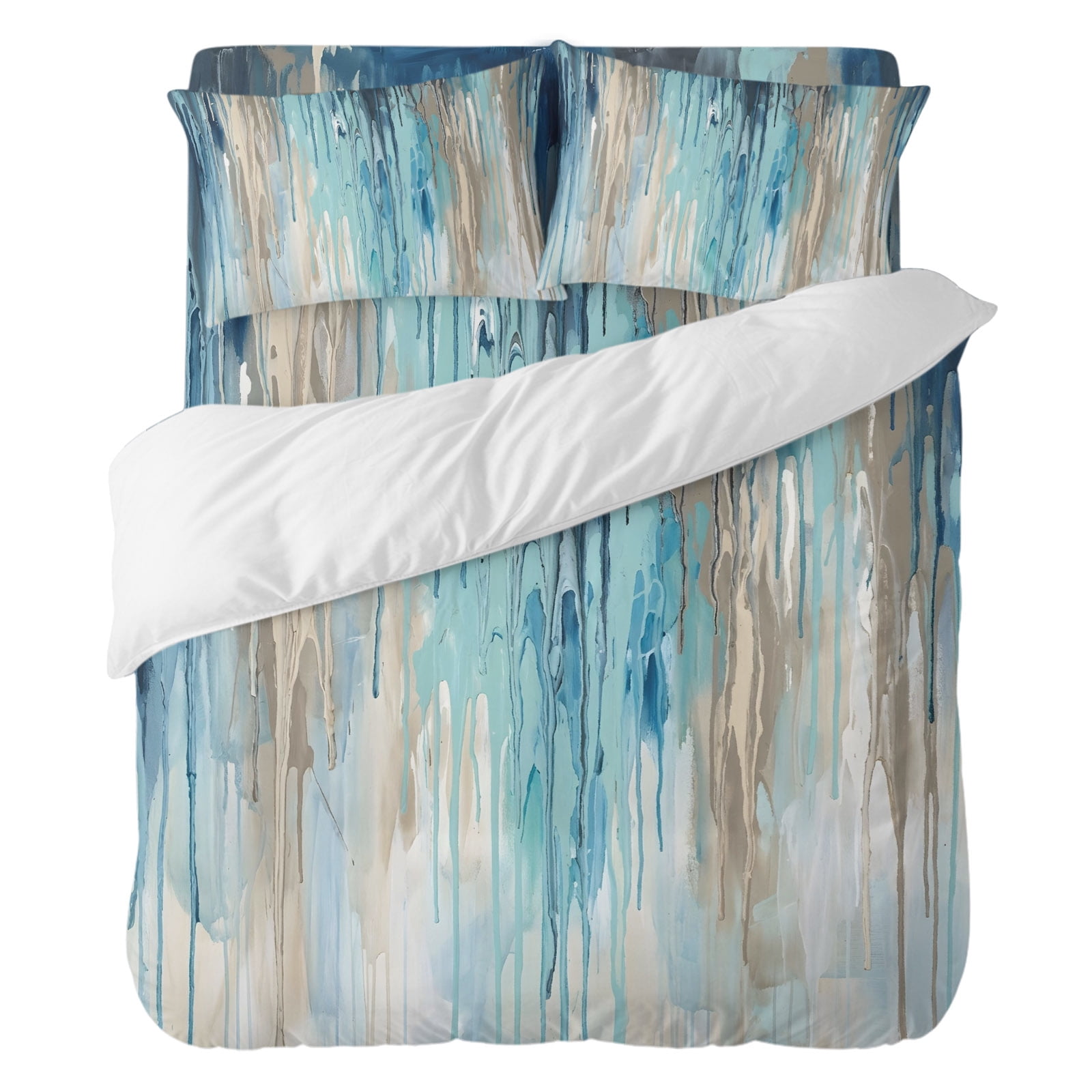 Abstract Rain Bedding Duvet Cover Set Full Size 4 Pieces, Modern Teal ...