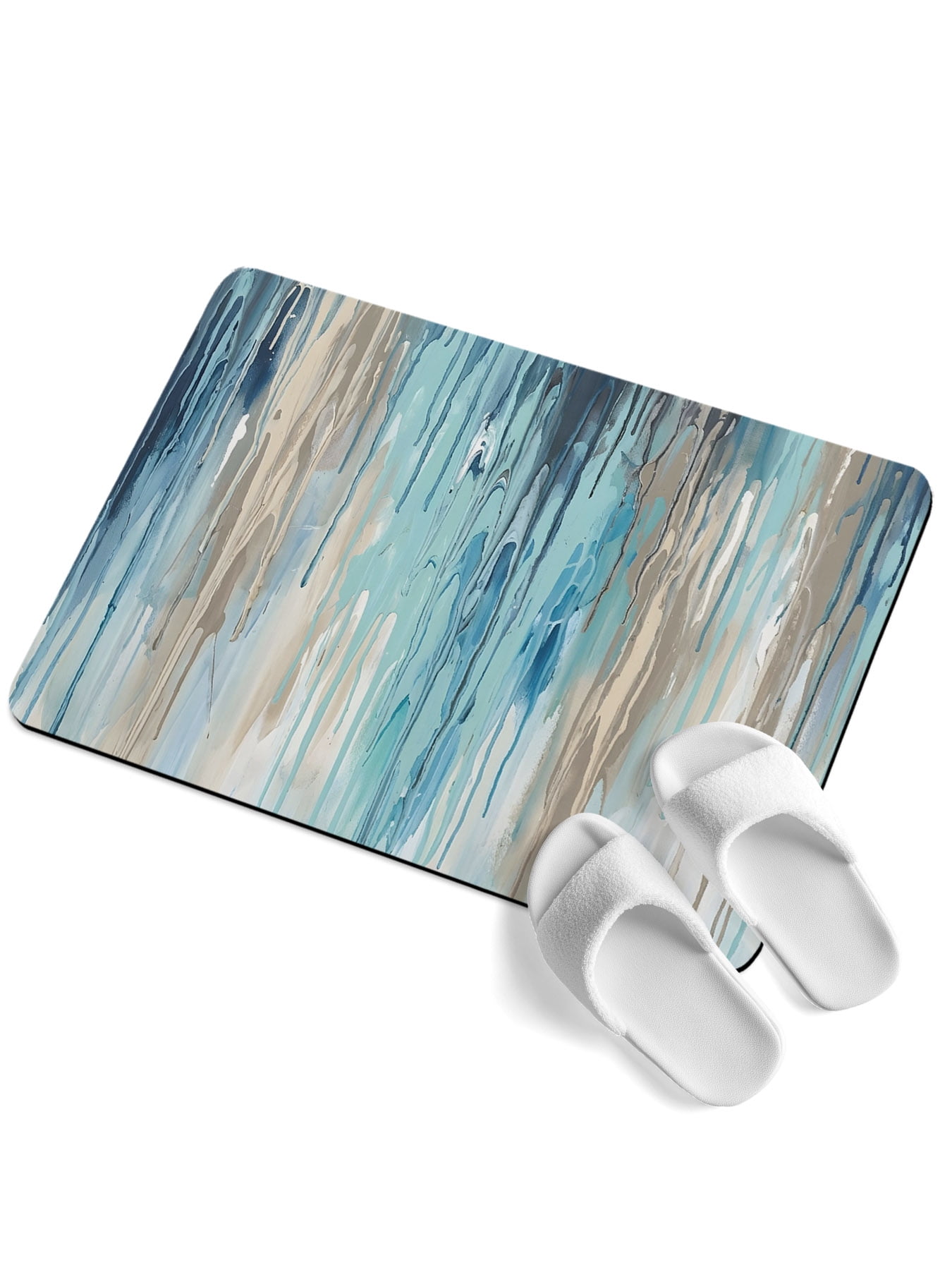Abstract Rain Soft Diatomaceous Earth Mat, Modern Teal Beige Blue Ocean ...