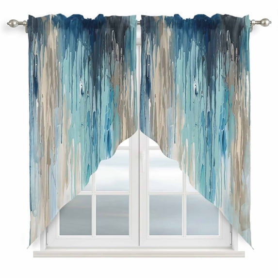 Abstract Rain Swag Curtain Valance for Window 2 Panels Modern Teal ...