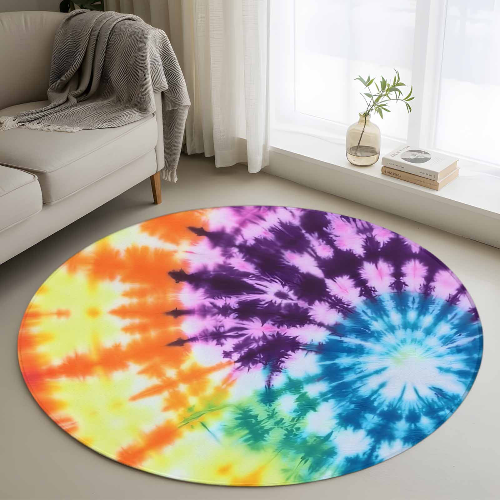 Abstract Rainbow 3FT Round Area Rugs for Living Room Modern Blue Purple ...