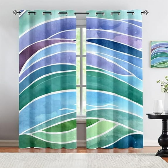 Abstract Rainbow Blackout Curtains, Green Blue Purple Geometric Print ...