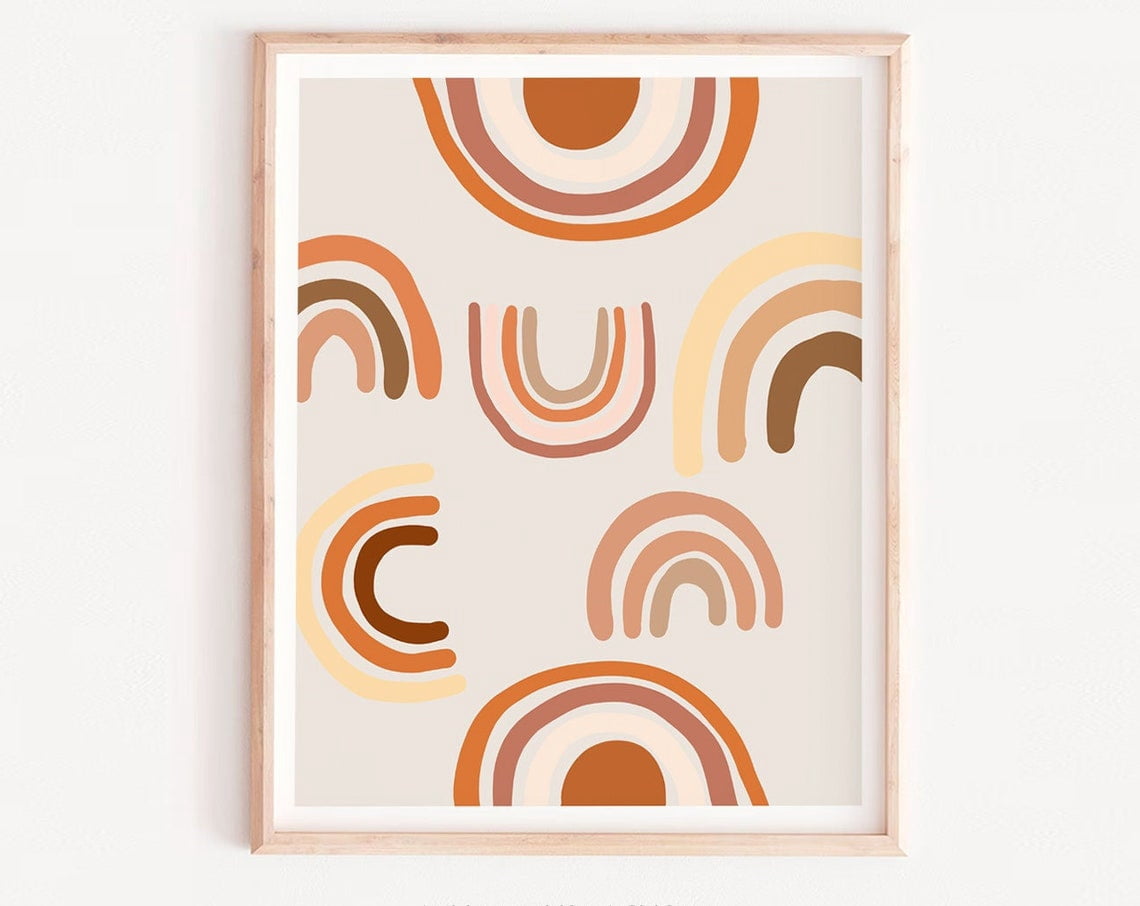 Abstract Rainbow, Boho Art, Burnt Orange Art, Sage Green Peach Art ...