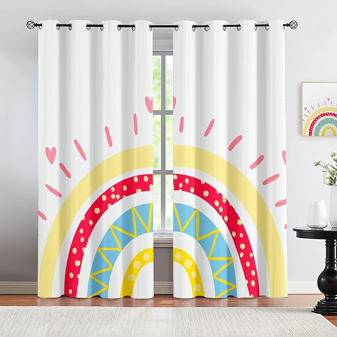 Abstract Rainbow Darkening Window Curtains, Boho Style Blackout Privacy ...
