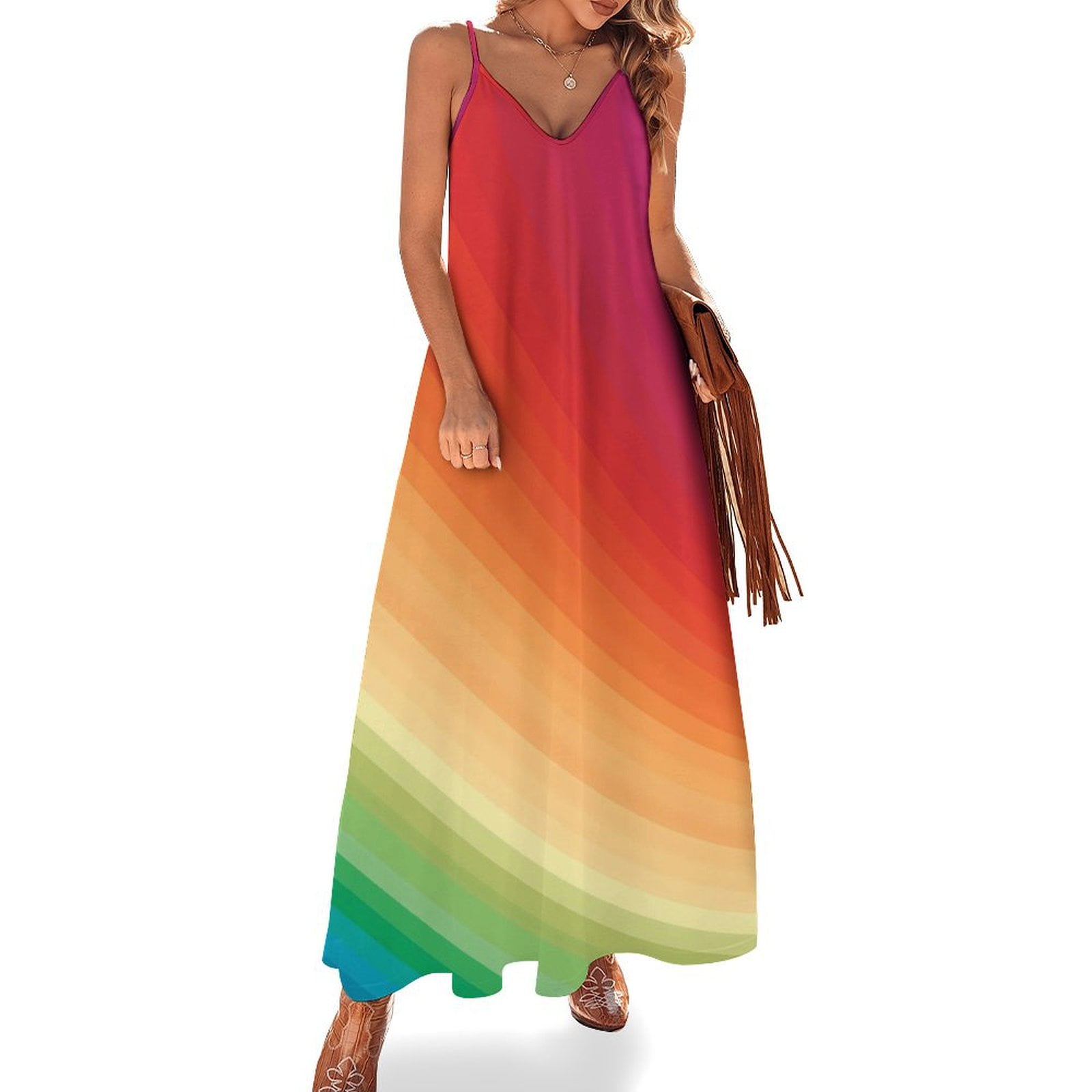 Abstract Rainbow Dress Wave Liquid Shape Party Maxi Dress Streetwear ...