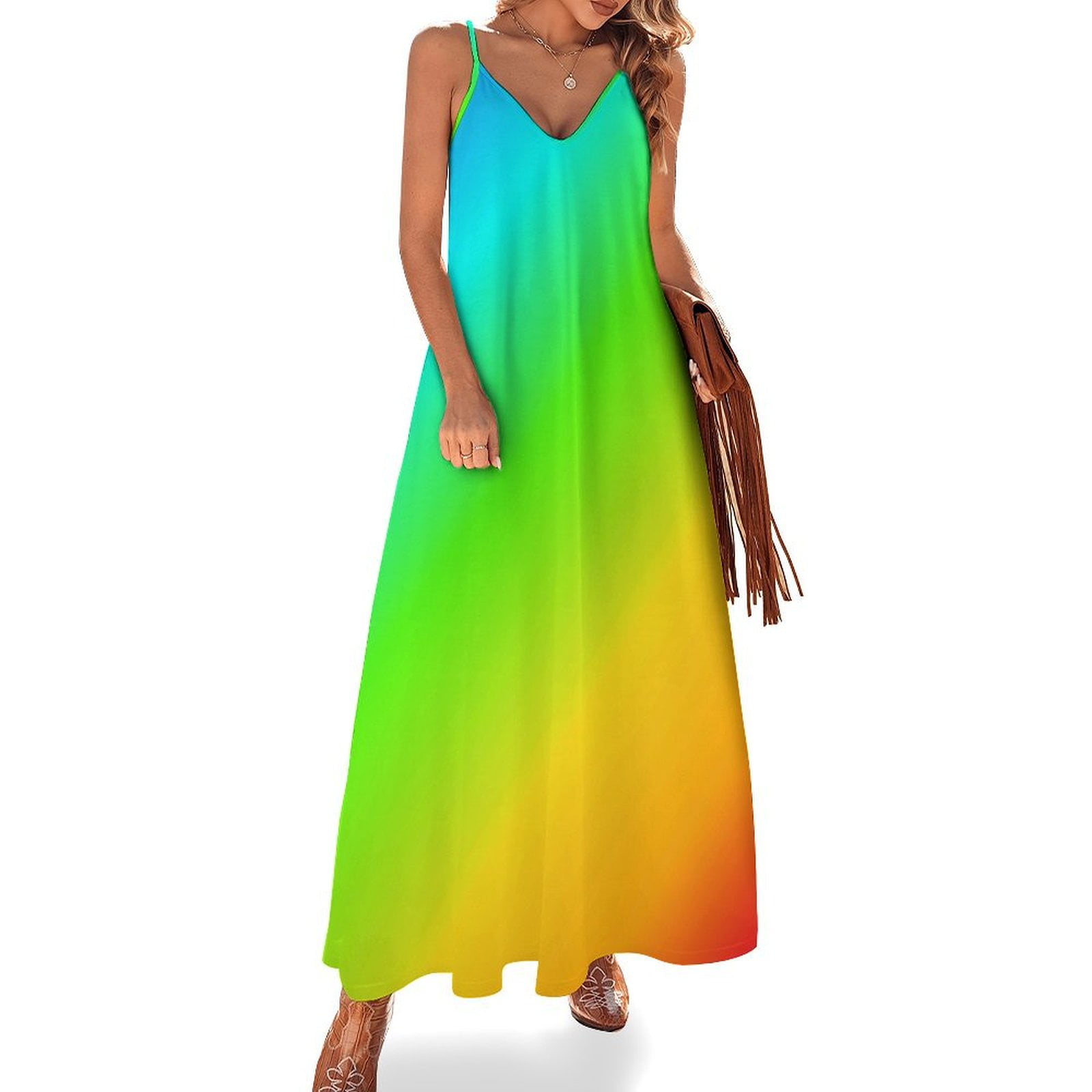 Abstract Rainbow Dress Wave Liquid Shape Party Maxi Dress Streetwear ...