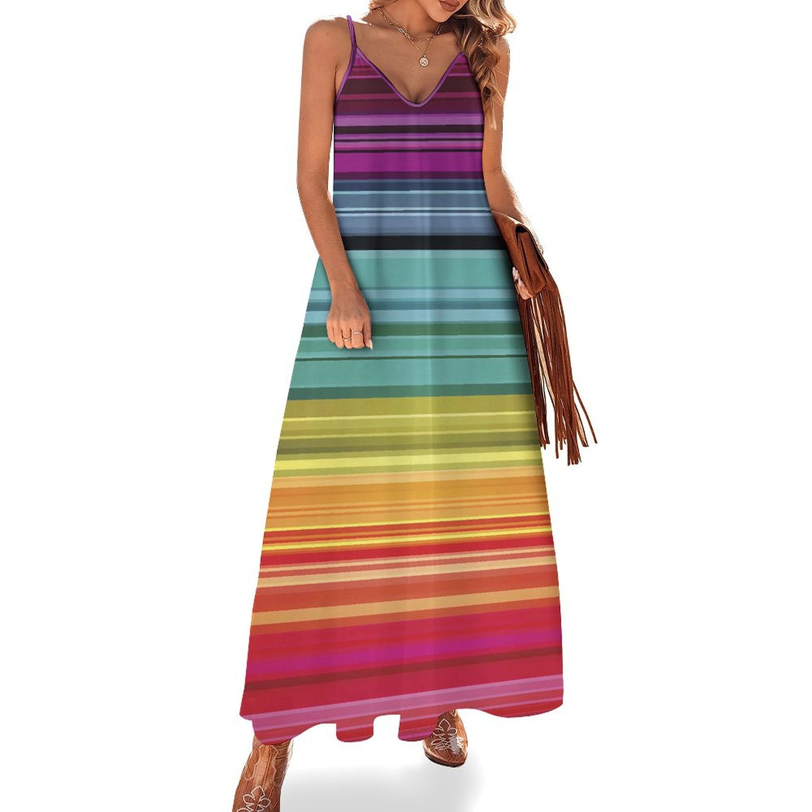 Abstract Rainbow Dress Wave Liquid Shape Party Maxi Dress Streetwear ...