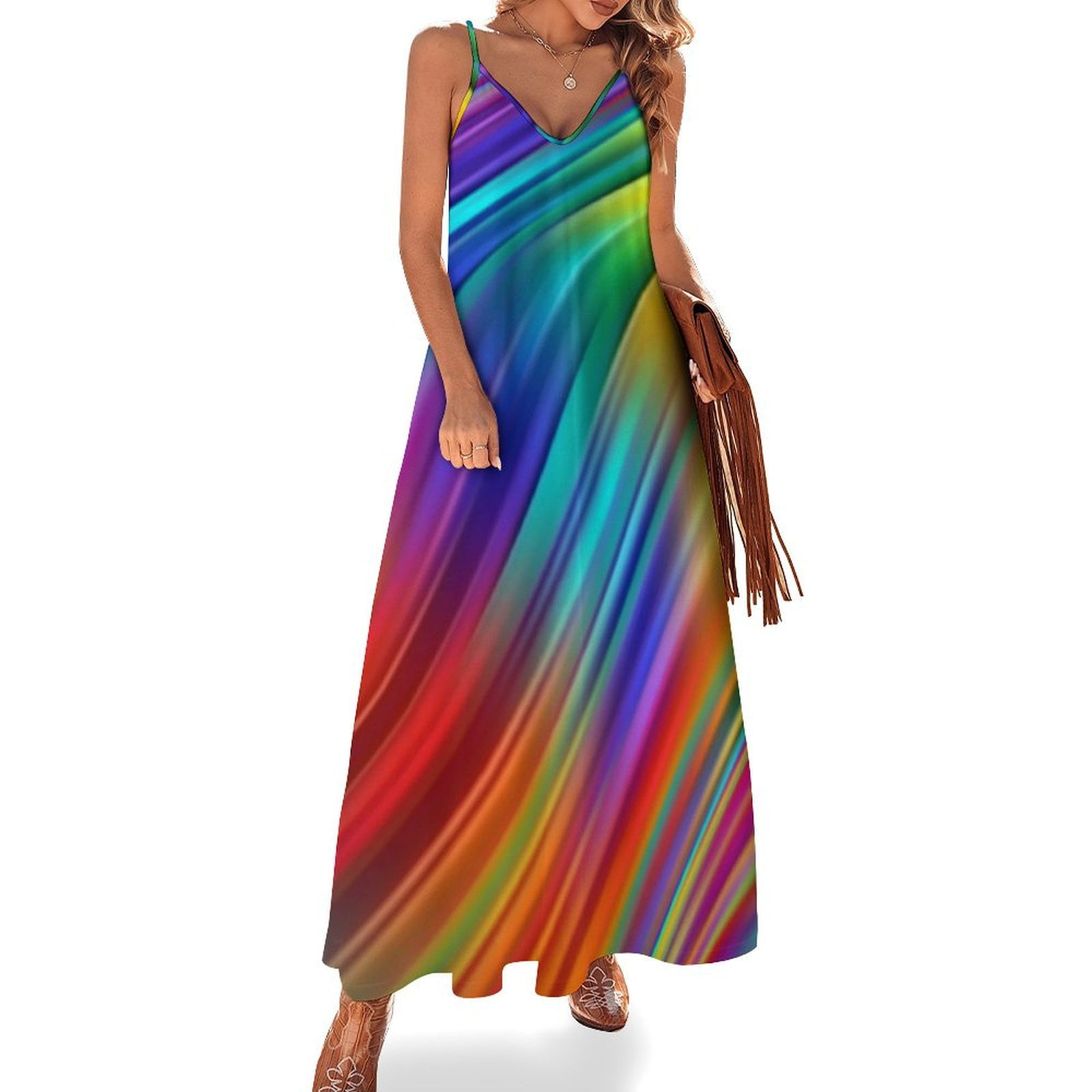 Abstract Rainbow Dress Wave Liquid Shape Party Maxi Dress Streetwear ...