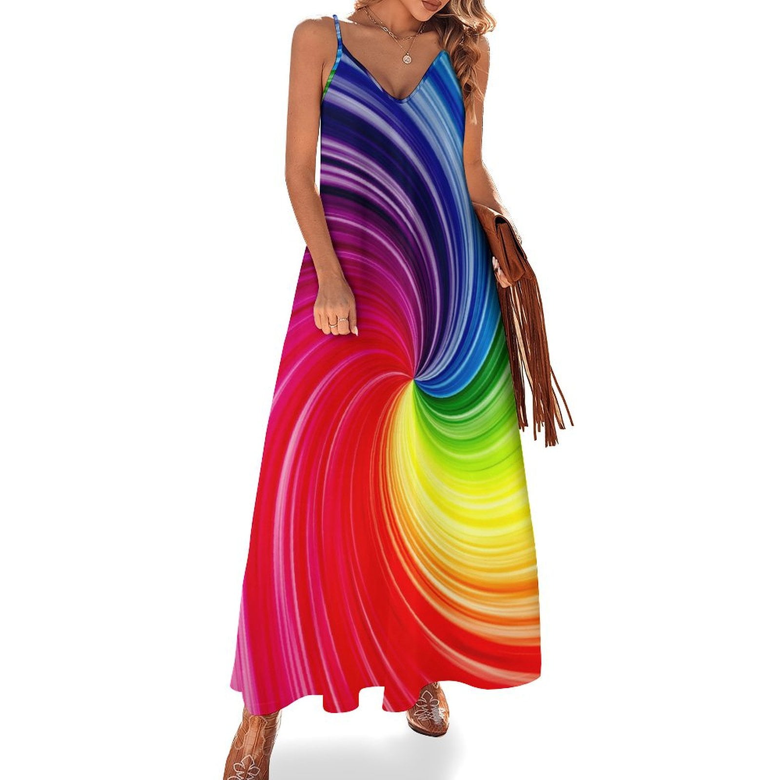 Abstract Rainbow Dress Wave Liquid Shape Party Maxi Dress Streetwear ...