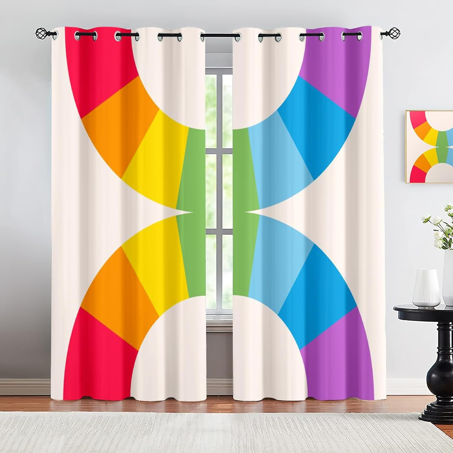 Abstract Rainbow Grommet Drapes For Bedroom, Colorful Gradient Stripes ...