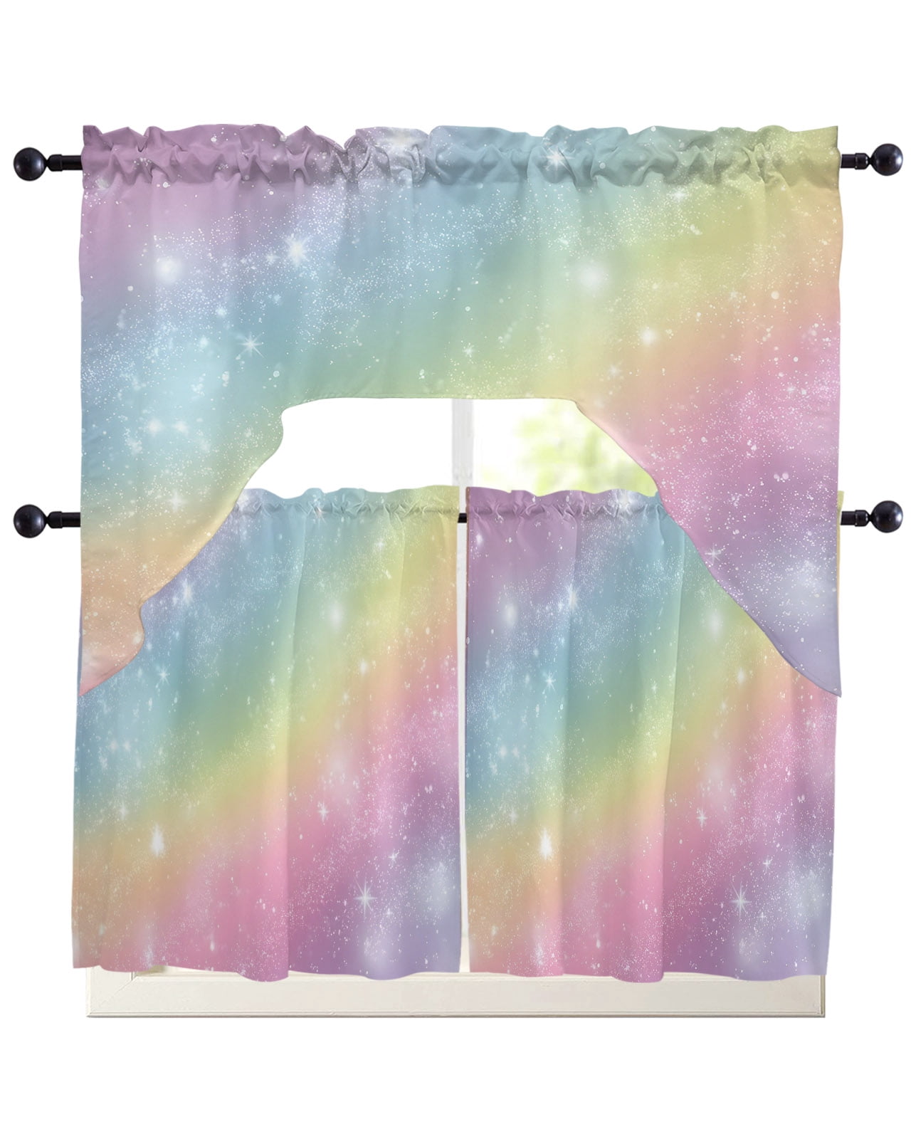 Abstract Rainbow Kitchen Curtains Sets 24 Inch Length with Valance ...