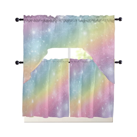 Abstract Rainbow Kitchen Curtains Sets 24 Inch Length with Valance ...