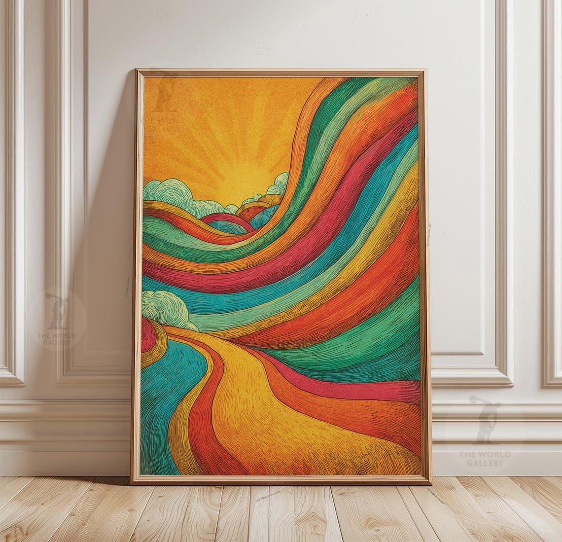 Abstract Rainbow Landscape Psychedelic Retro Wave Art, Stretched Canvas ...