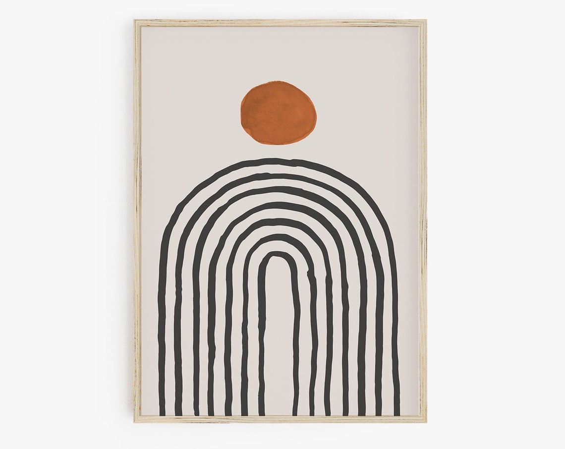 Abstract Rainbow Print, Boho Decor, Black Beige Terracotta Wall Art ...