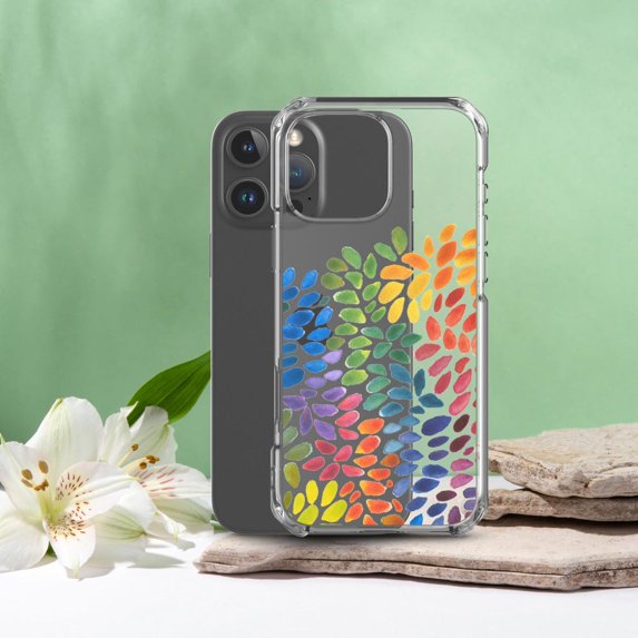 Abstract Rainbow Rain Drops Clear Flower Phone Case 17 16 15 14 13 12 ...