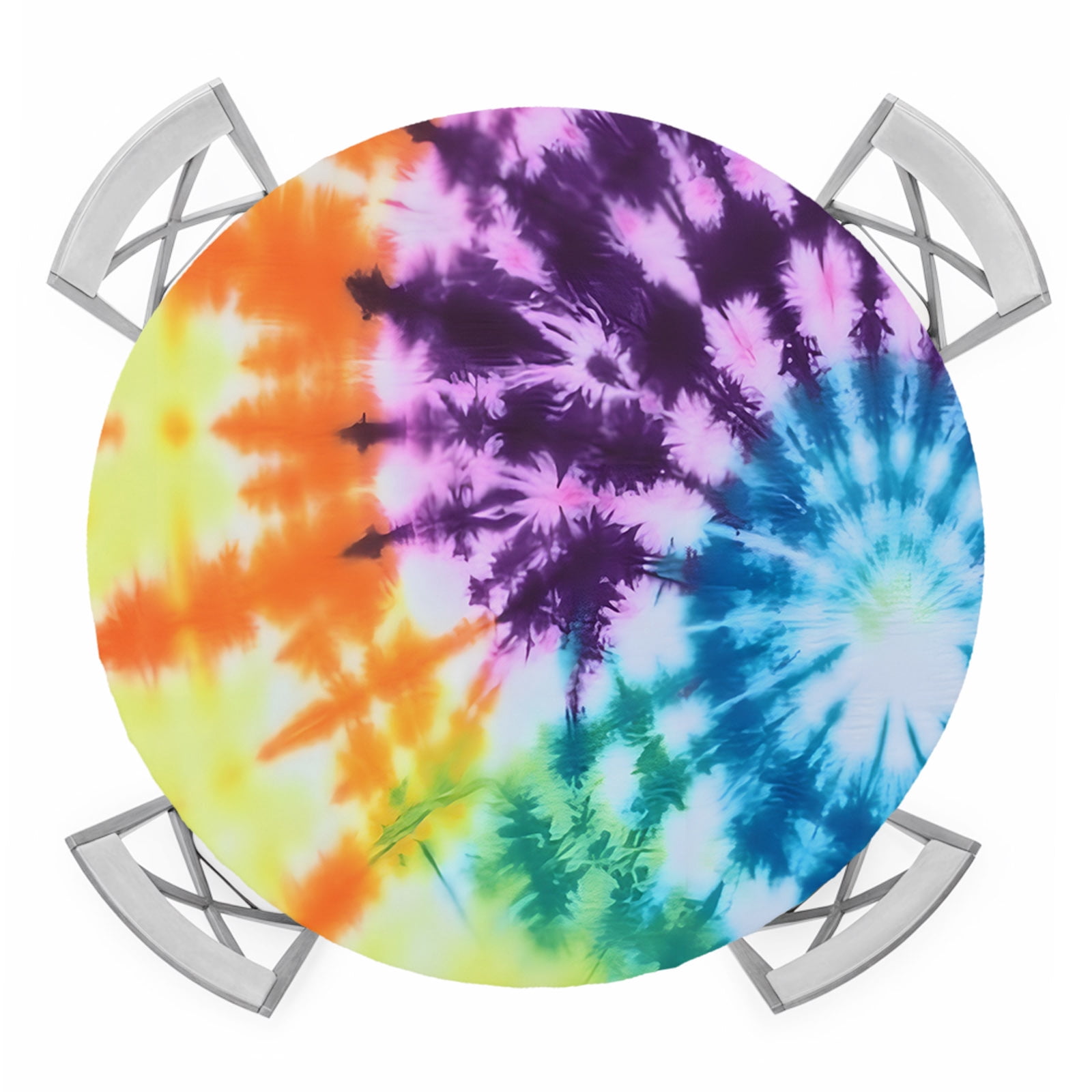 Abstract Rainbow Round Fitted Tablecloth with Elastic Edge, Modern Blue ...