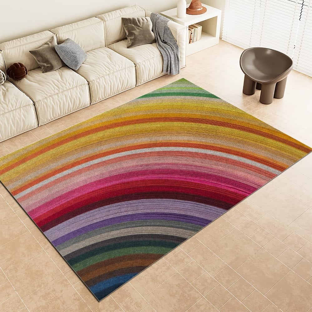 Abstract Rainbow Rug Modern Interior Simple Rug, Rectangular Large Area ...