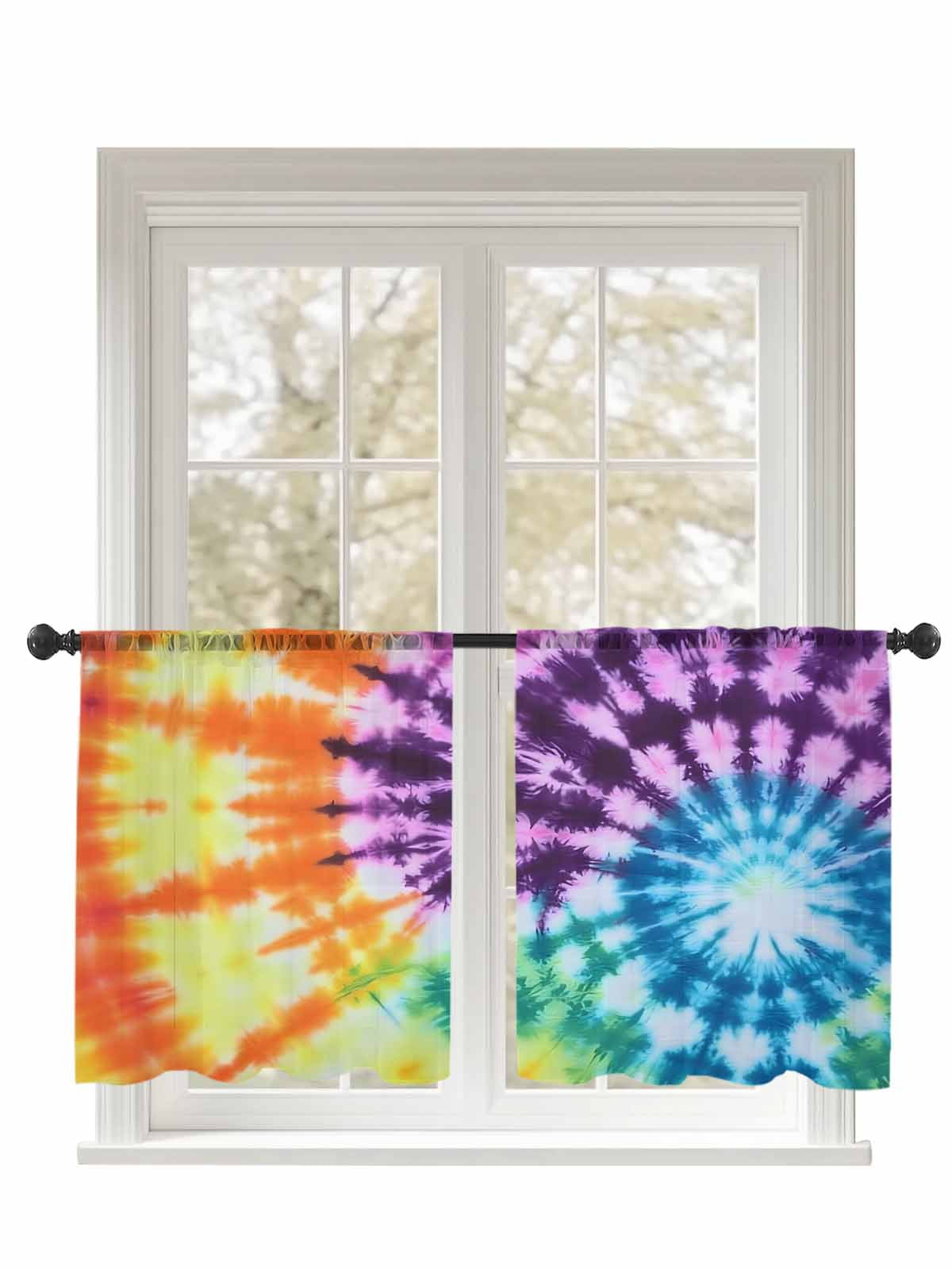 Abstract Rainbow Sheer Curtains 2 Panels Set Modern Blue Purple Orange ...