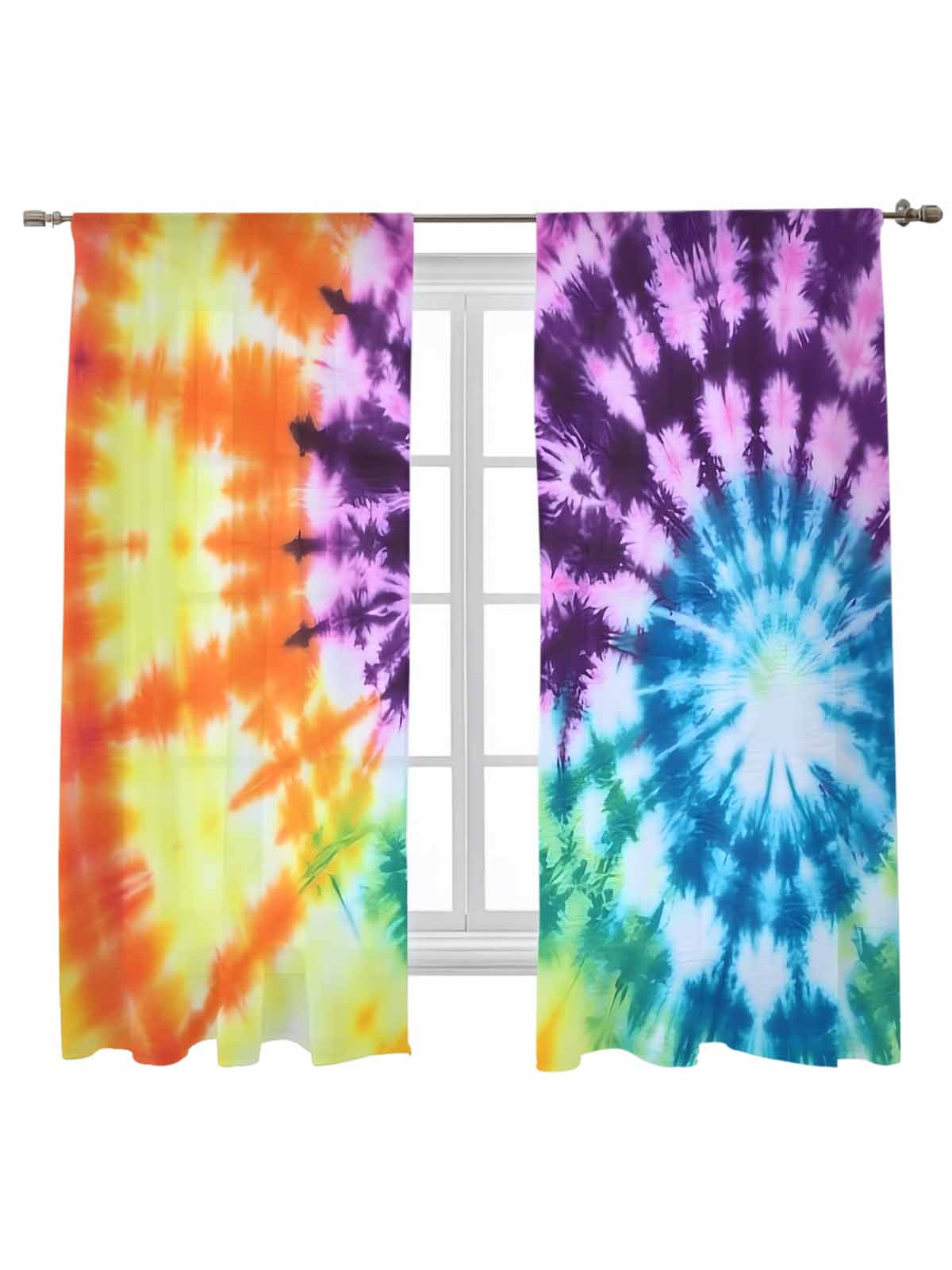 Abstract Rainbow Sheer Curtains 2 Panels Set Modern Blue Purple Orange ...