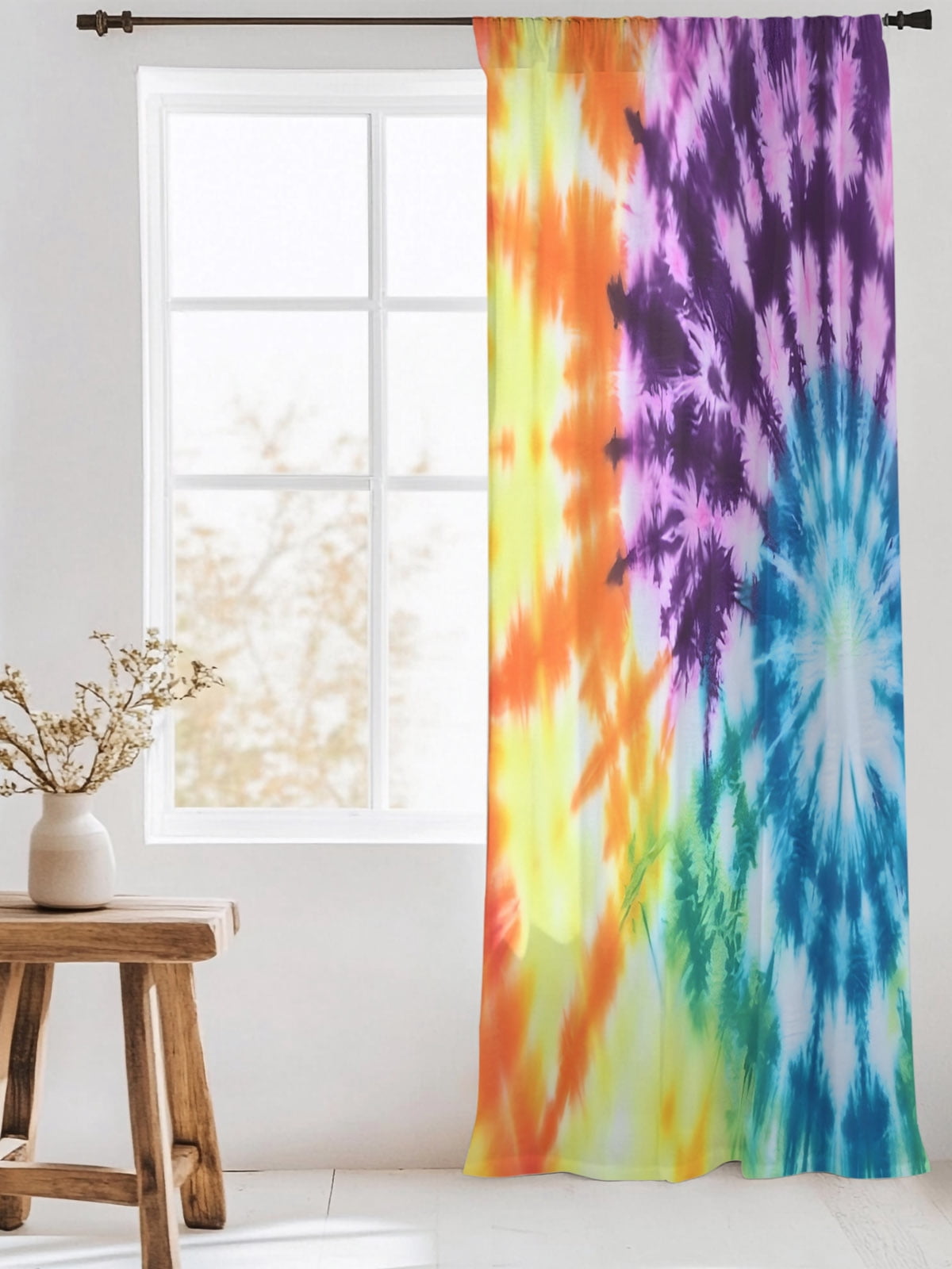 Abstract Rainbow Sheer Curtains 96 Inch Long 1 Panel Modern Blue Purple ...