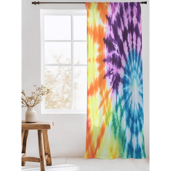Abstract Rainbow Sheer Curtains 96 Inch Long 1 Panel Modern Blue Purple ...