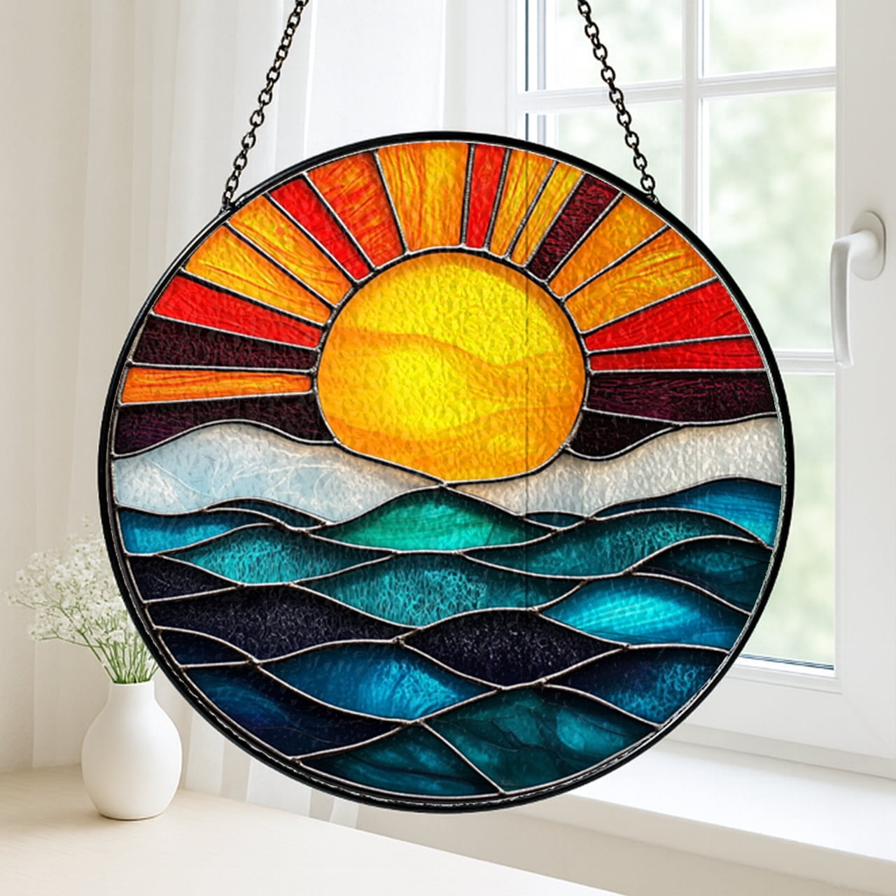 Abstract Rainbow Sun Window Suncatcher, Stained Glass Style Color ...