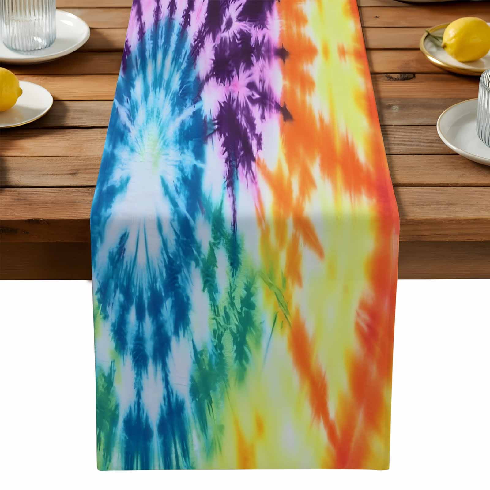 Abstract Rainbow Table Runner, Modern Blue Purple Orange Green Marble ...