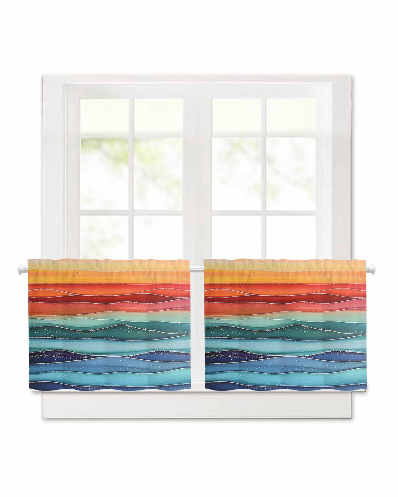 Abstract Rainbow Wave Marble Texture Short Blackout Curtains 24 Inch ...