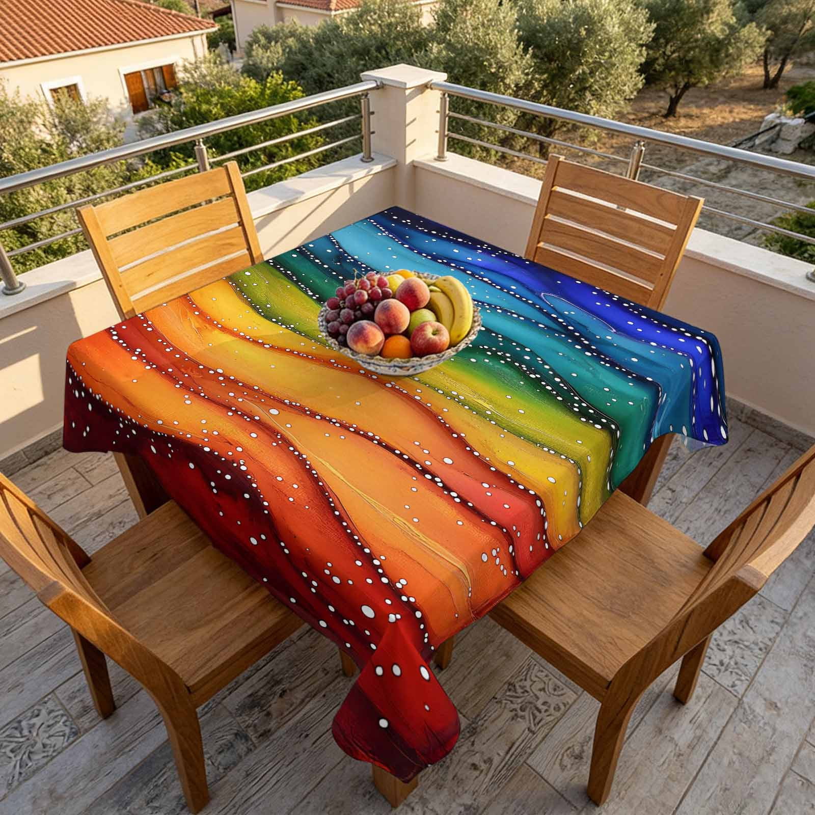 Abstract Rainbow Waves Marble Table Cloth 60x60in, Waterproof Square ...