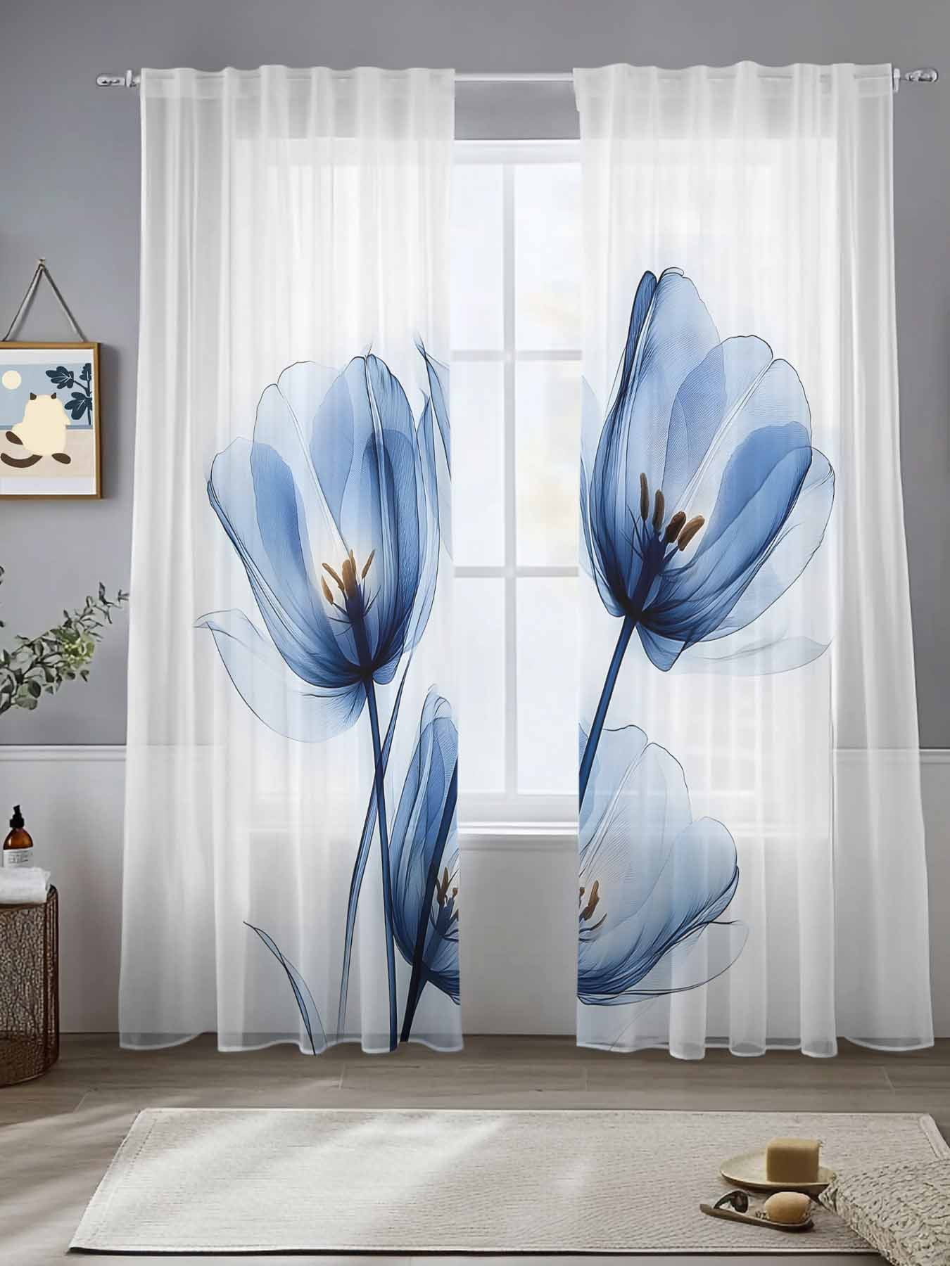 Abstract Ray Tulip Sheer Curtains 108 Inches Long 2 Panels Transparent ...