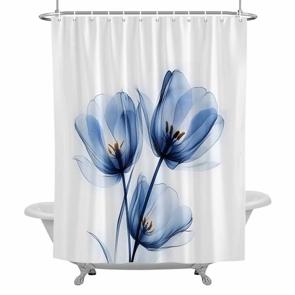 Abstract Ray Tulip Shower Curtain for Bathroom, Transparent Blue Flower ...