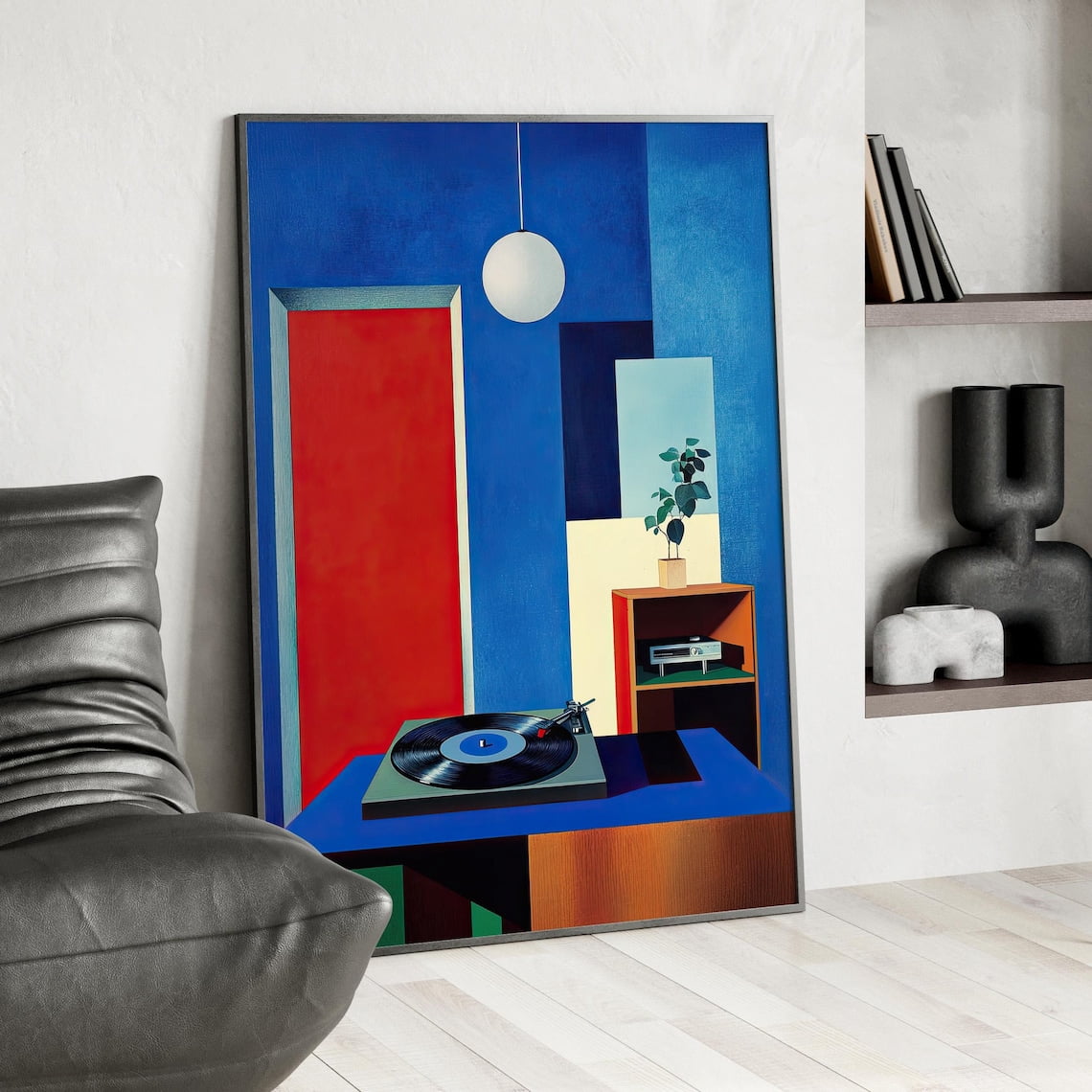 Abstract Record Player Room Blue Geometric Studio Modern Minimalist ...