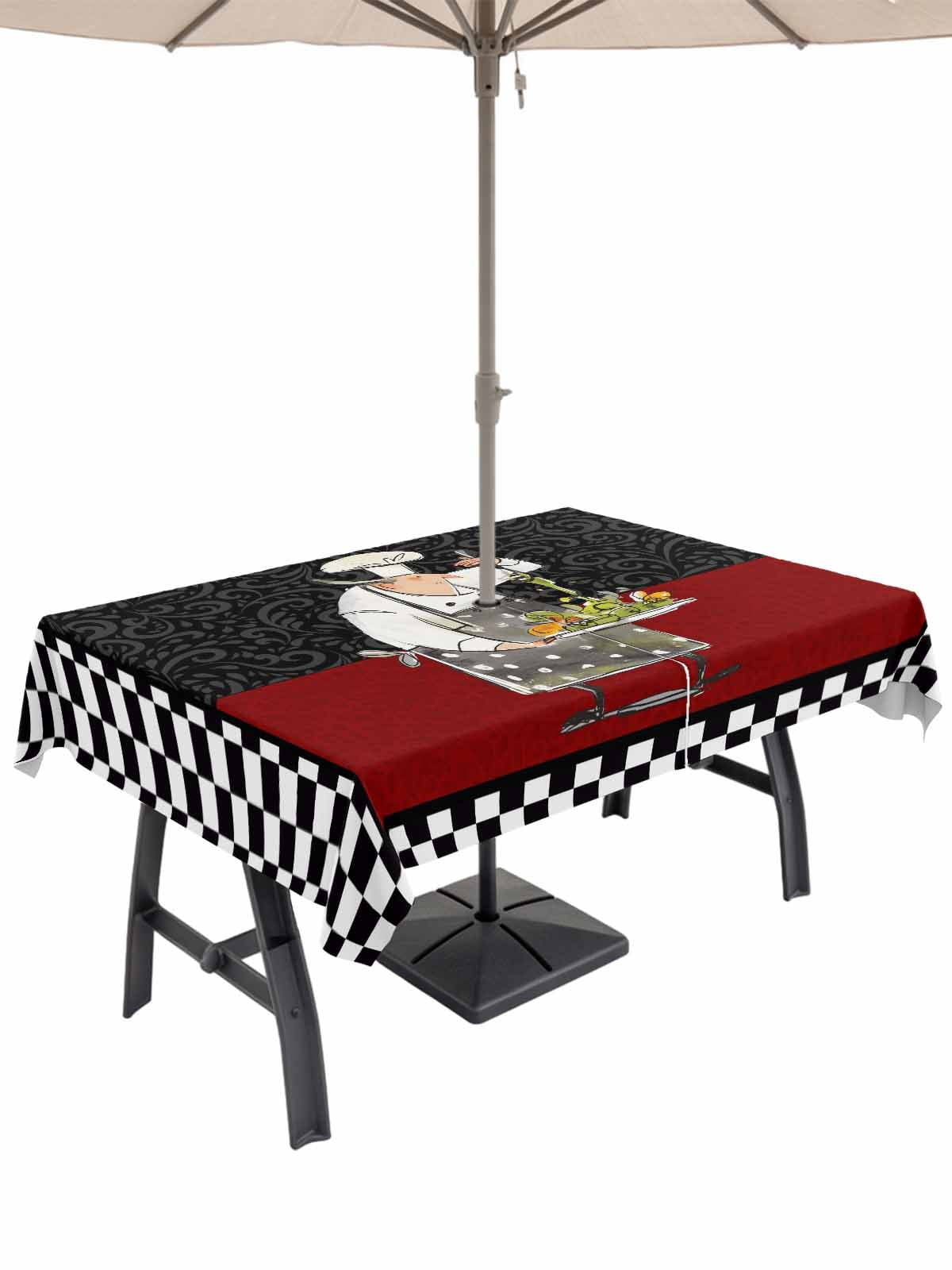 Abstract Rectangle Outdoor Tablecloth with Umbrella Hole Cartoon Style ...
