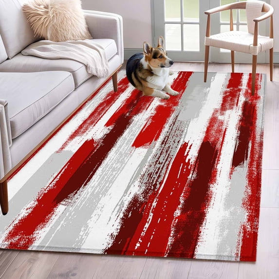 Abstract Rectangle Rug 2.7x5 ft Oil Painting Decoration Red Soft Area ...