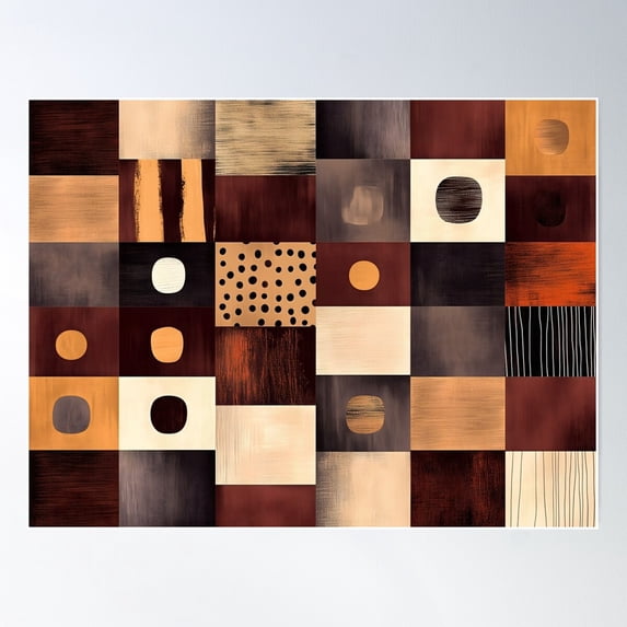 Abstract Rectangular Pattern In Burgundy Cream And Gold Poster Wall Art ...